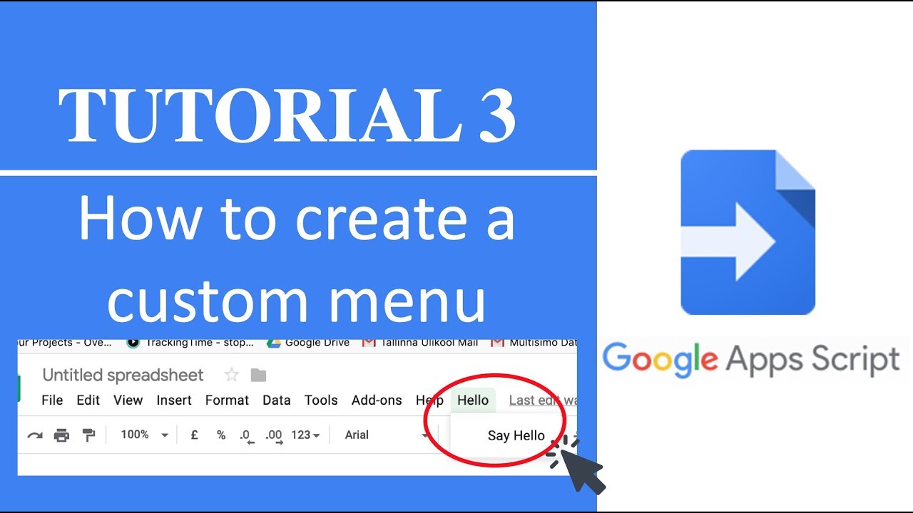 Google Apps Script Tutorial-3: How to Create a Custom Menu in Spreadsheet