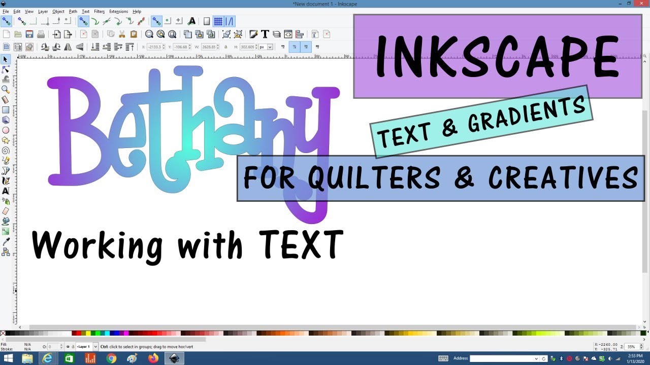 Inkscape Tutorial - Working with TEXT and GRADIENTS Video #4