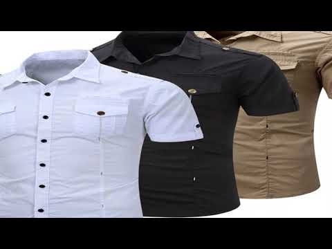 New Fashion 2023 Men's Safari Shirt Short Sleeve Summer Casual Tactical 100% Cotton Cargo Outdoor Po
