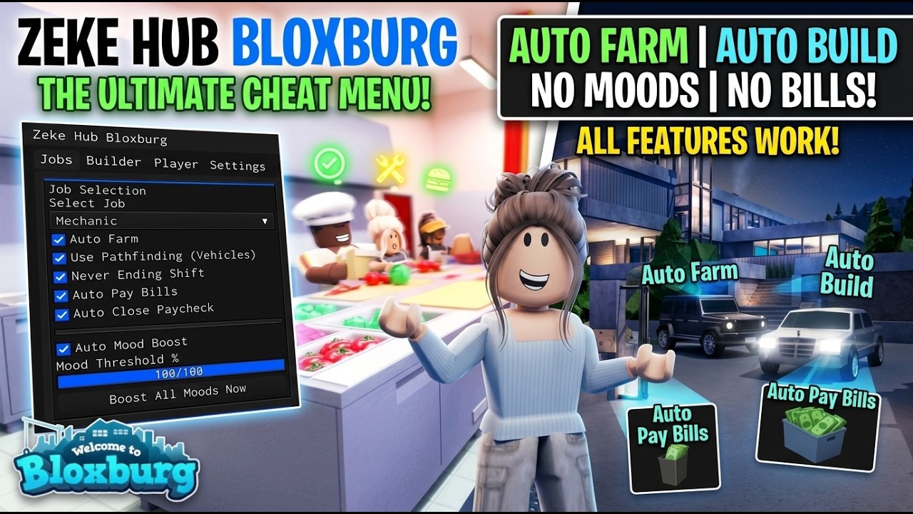 Welcome to Bloxburg Script | Zeke Hub | Auto Farm Job , Auto Build PC/Moblie *NEW 2026*
