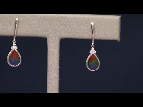 Canadian Ammolite Gems Pear-Shape Ammolite and Topaz Dangle Earrings
