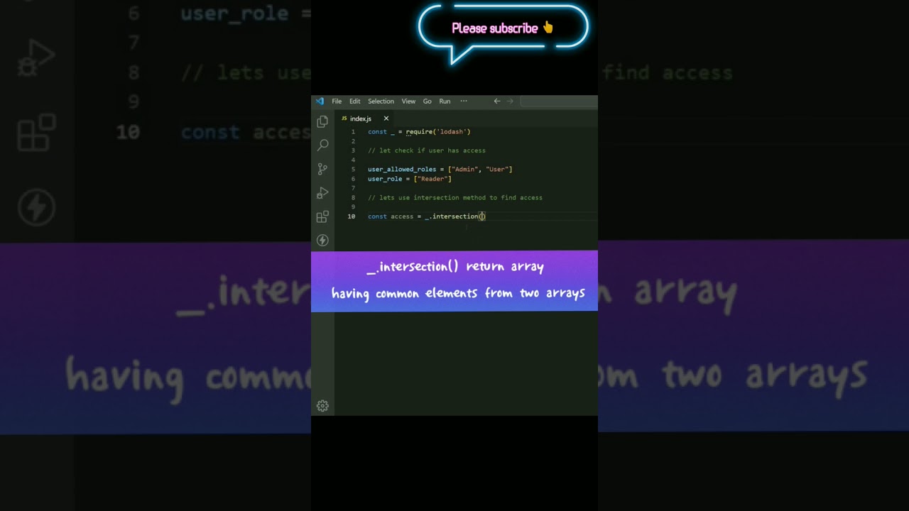 Array intersection in JavaScript using lodash.#trending #coding #interviewtips #javascript #arrays