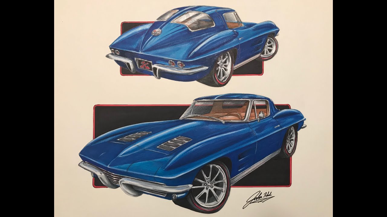 1963 Kindig Split Window Corvette - Realistic Car Drawing