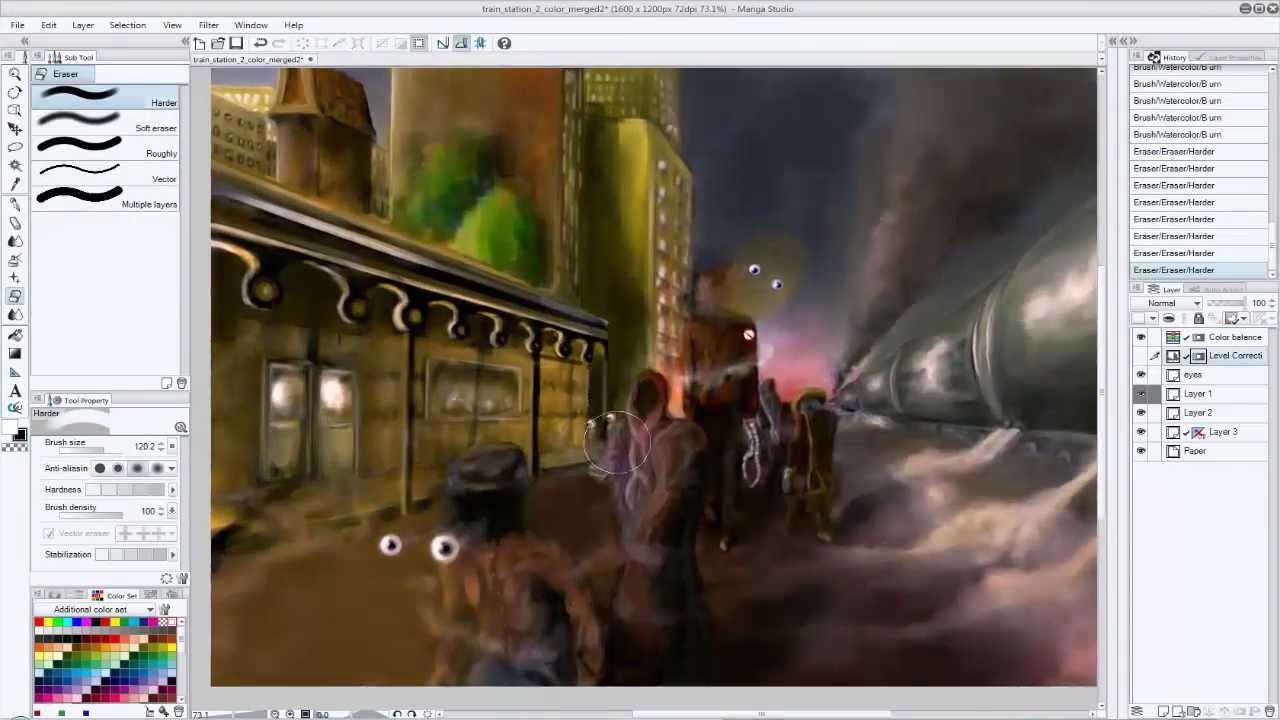Time-lapsed digital art workflow: Train station scene