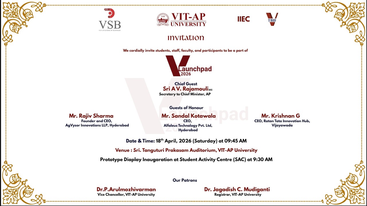 VLaunchpad 2026 | Inaugural Ceremony LIVE | VIT-AP University