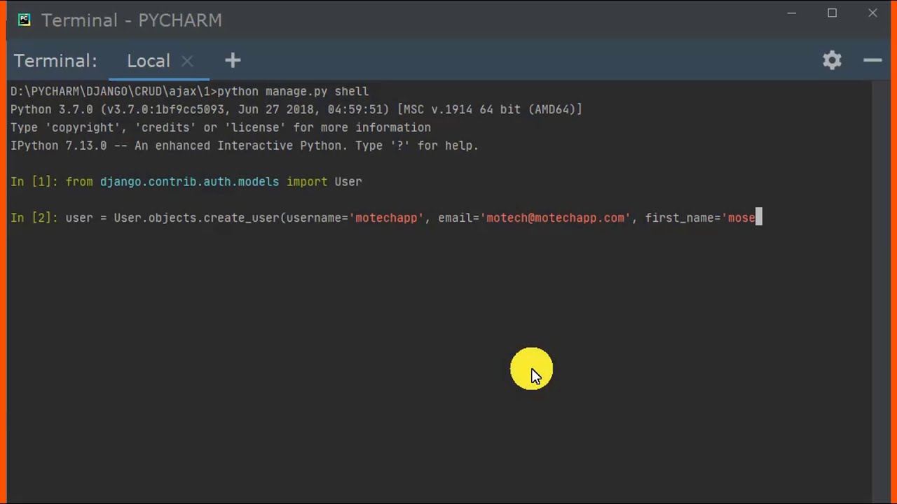 How to create user from django shell (Auth Model)