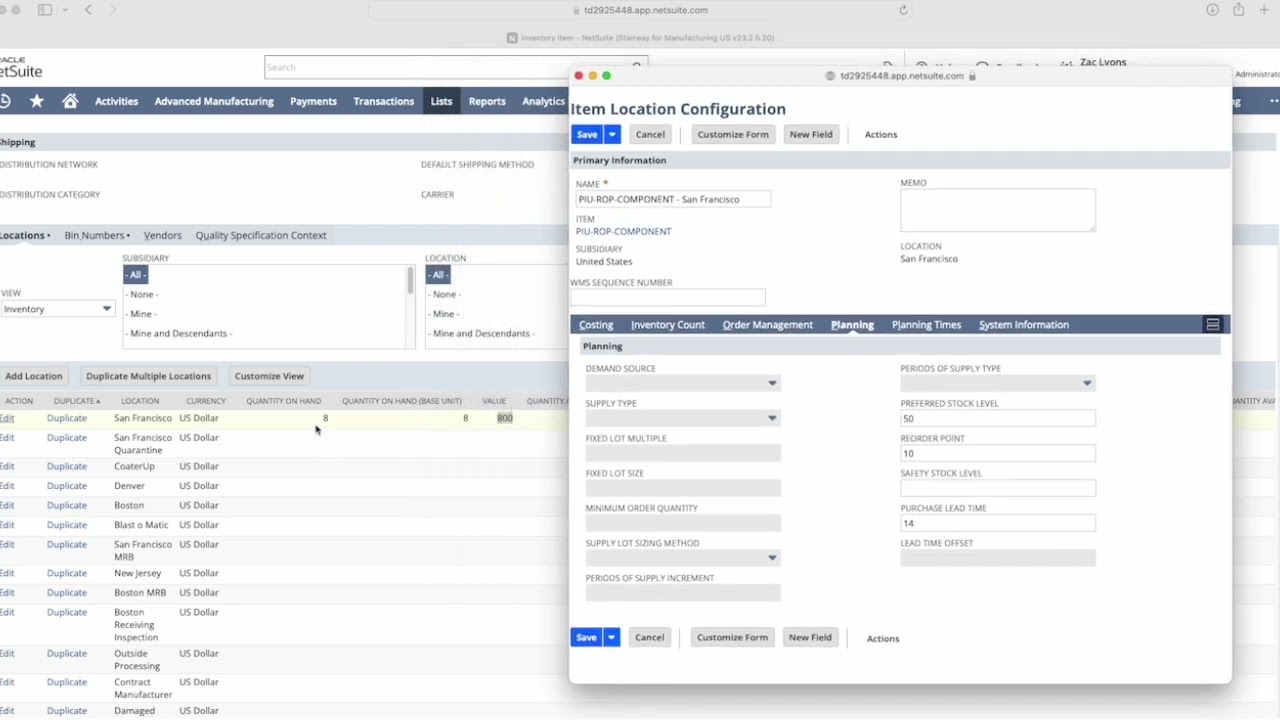 NetSuite Supply Planning  Reorder Point