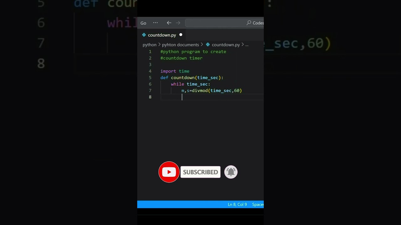 Python program to create countdown timer💖👌#shorts #python