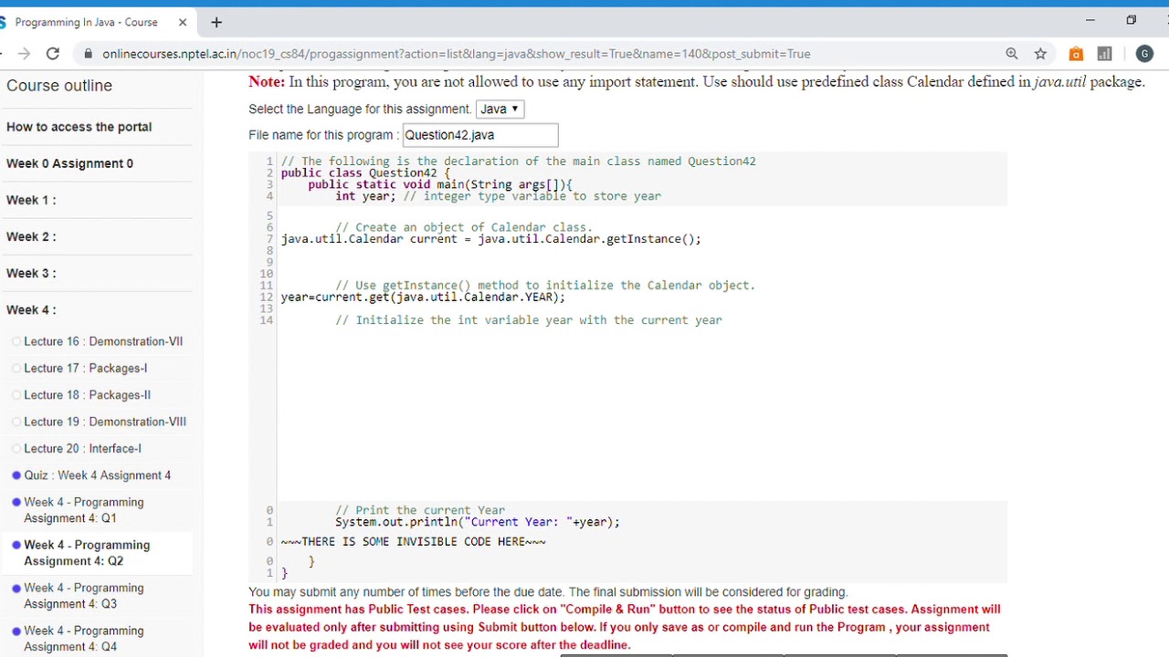 Programming In Java   2019   WEEK 4    Programming Assignment 4   Q2