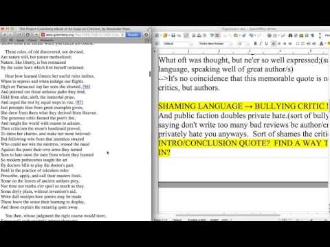 Lit Analysis Essay From Scratch: Pope's "An Essay on Criticism" #11