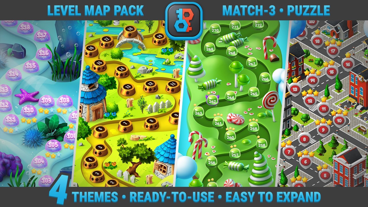 MK Puzzle Level Map Pack • 4 Themes Bundle • Gameplay
