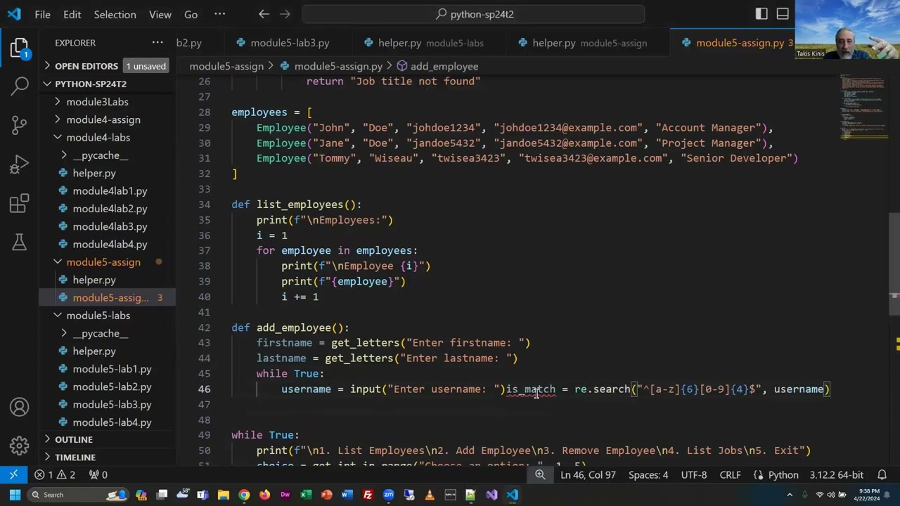 Python Programming - Module 5 Assignment  (CODE)- Agency Manager - Spring 2024 Term 2