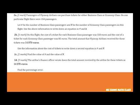 Solve a system of linear equations. Find percentage error. Math Studies SL