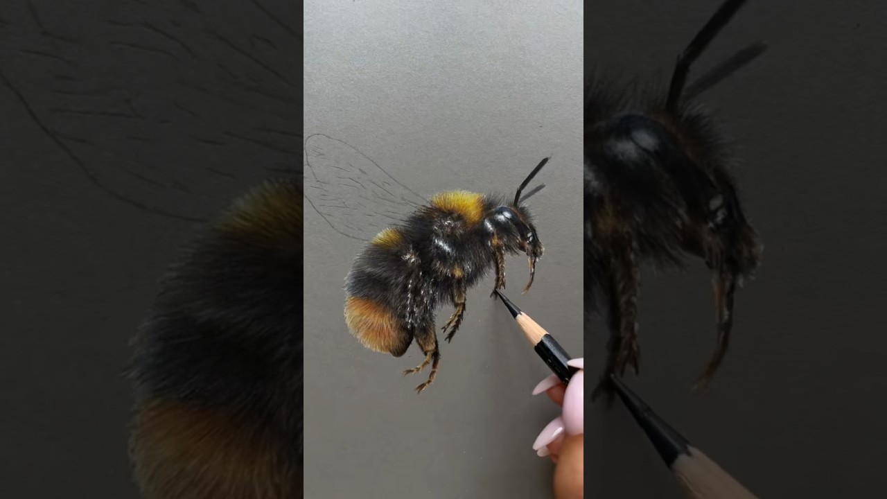 Drawing a realistic Bumble Bee in Coloured Pencil ✍🏼 #drawing #realisticdrawing #howtodraw