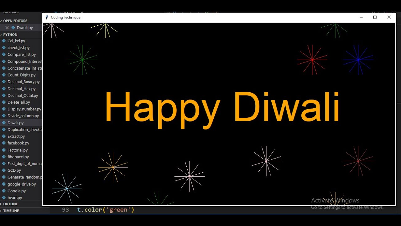 Happy Diwali | Full python code ||Python Turtle