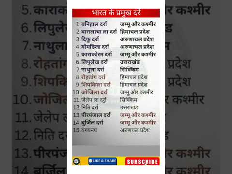 भारत के प्रमुख दर्रे | Bharat ke pramukh darra | Mountain passes of india | geography of India