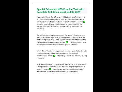 Special Education NES Practice Test with Complete Solutions latest update 2023