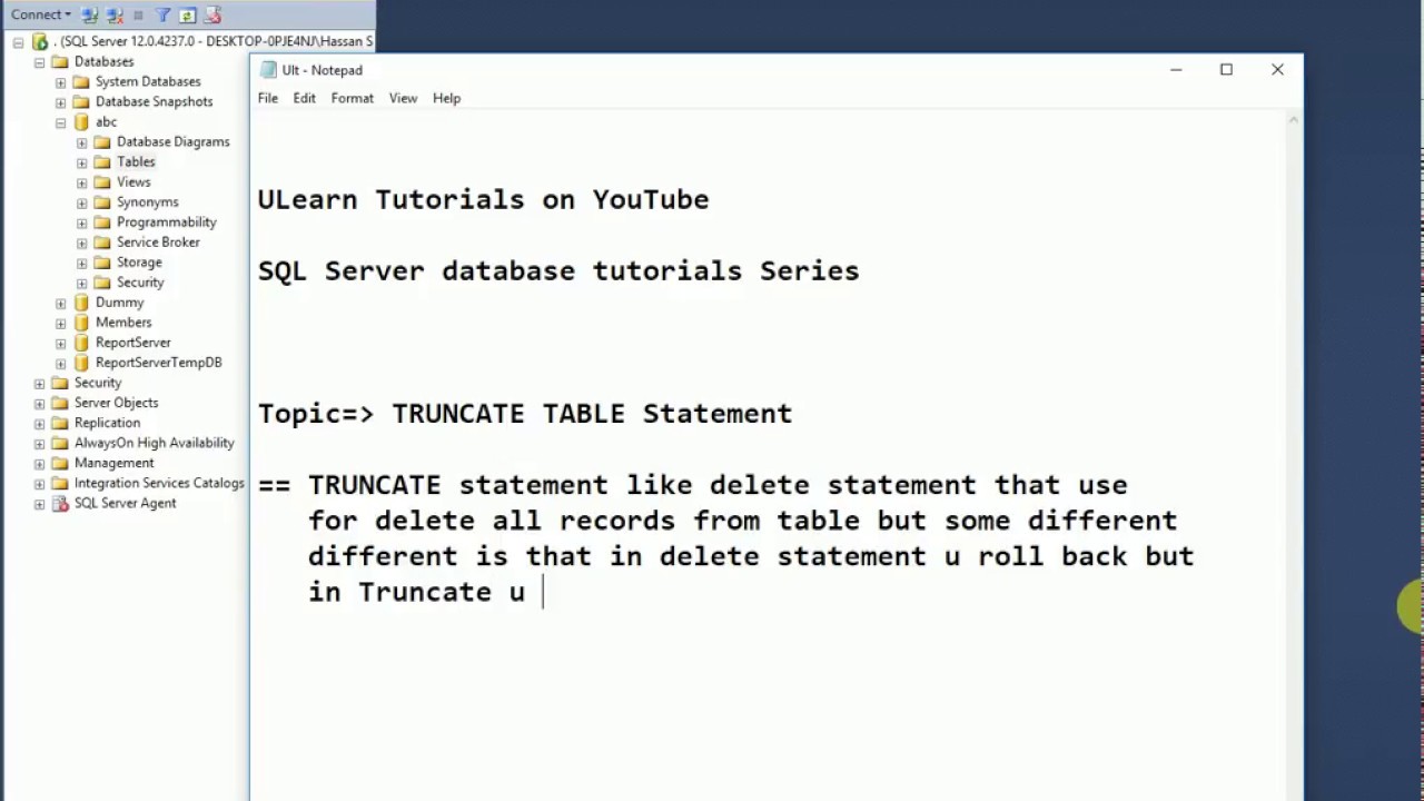 TRUNCATE TABLE Statement in SQL Server database