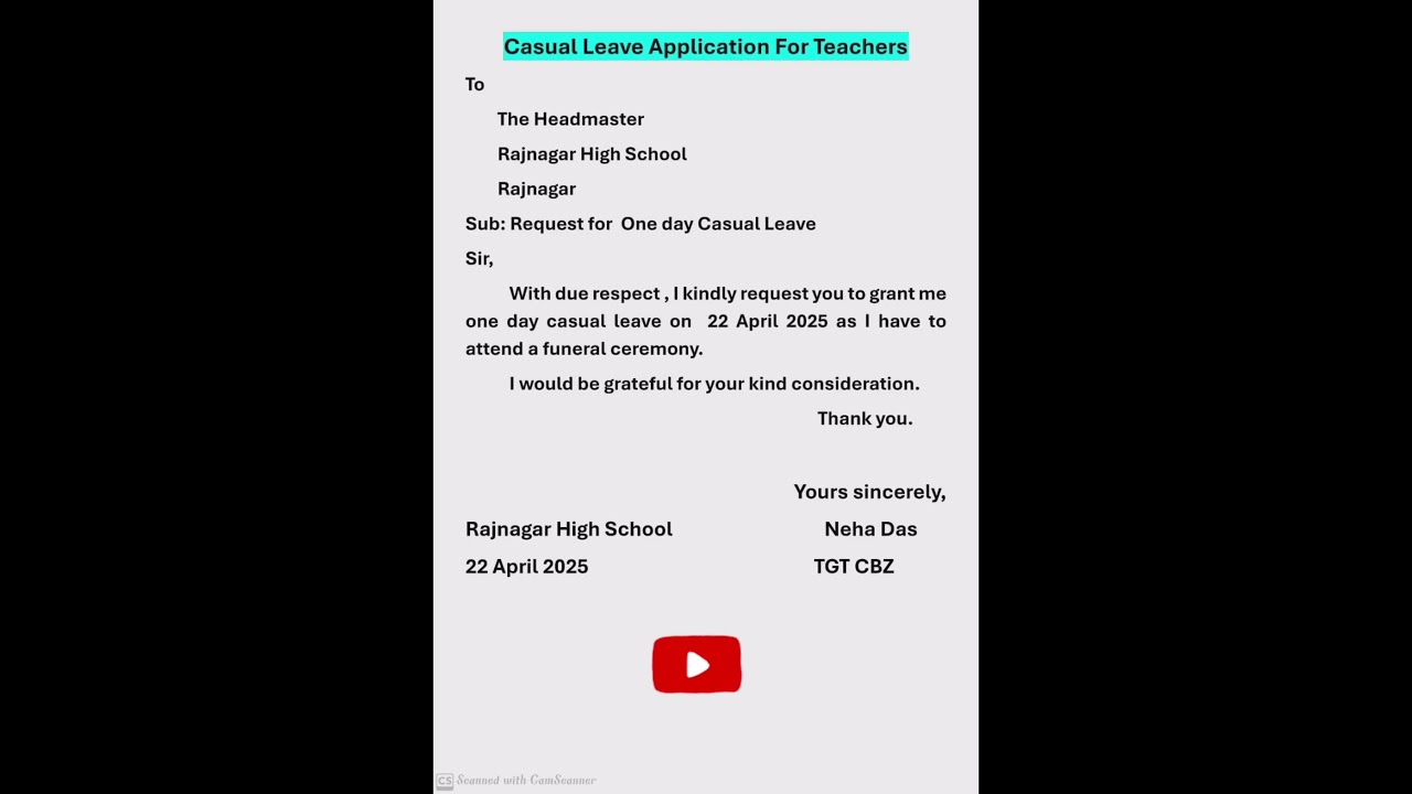 Casual Leave Application for Teachers/Application for CL @memorableclips-n6s