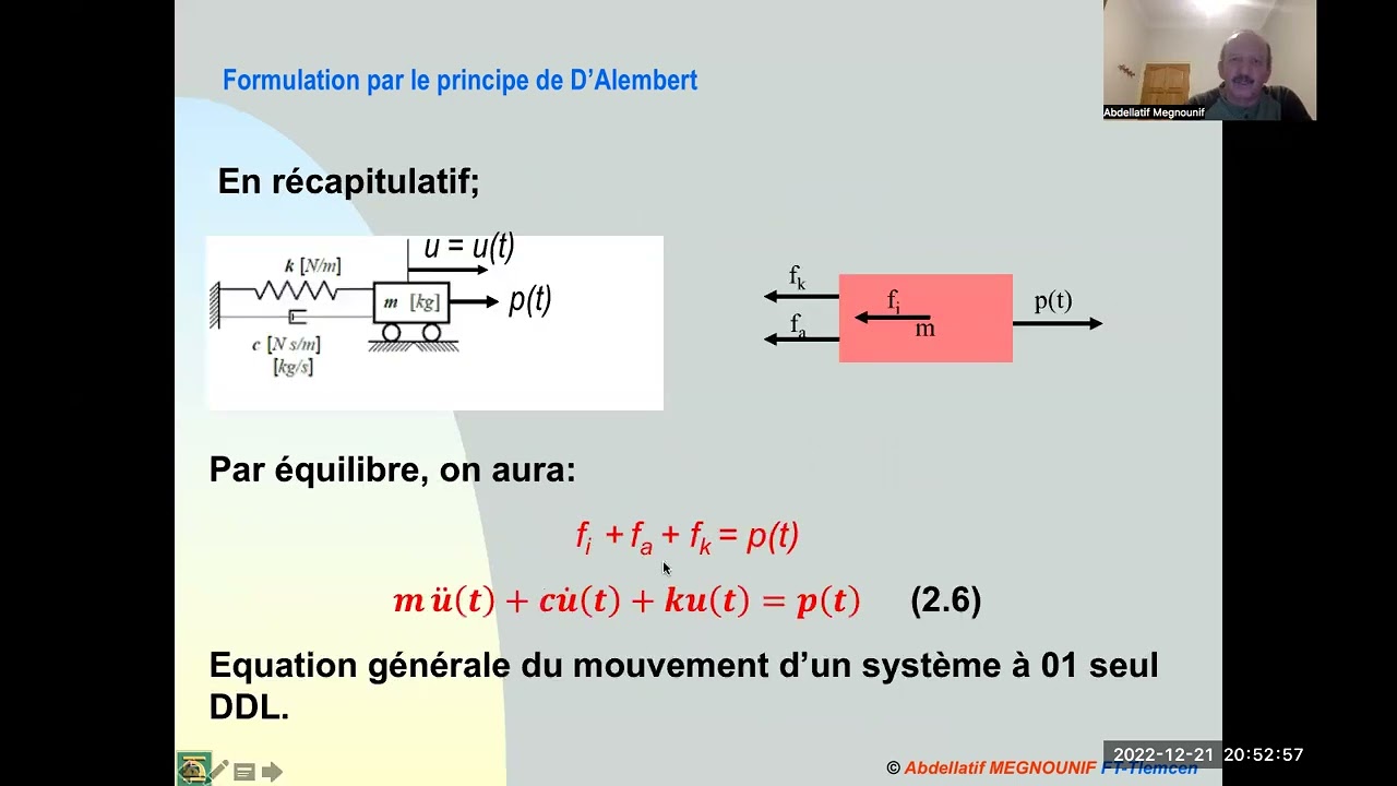 Chapitre 2 (DDS) : Formulation des équations de mouvement des S1DDL