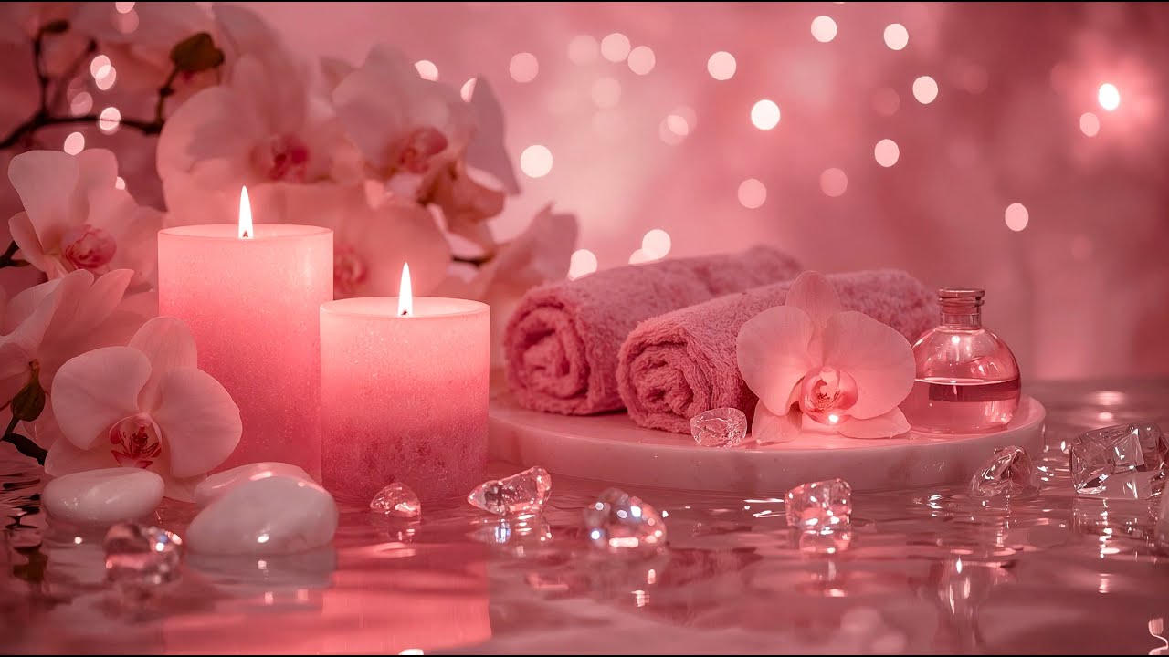 Pink Candle Spa Ambience – Calming Music with Water sounds for Stress Relief & Deep Sleep