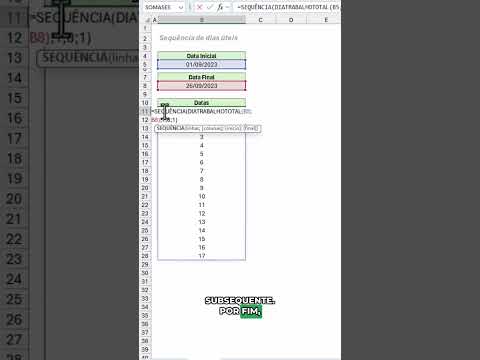 Sequência de dias úteis entre duas datas no #Excel #excelbasico
