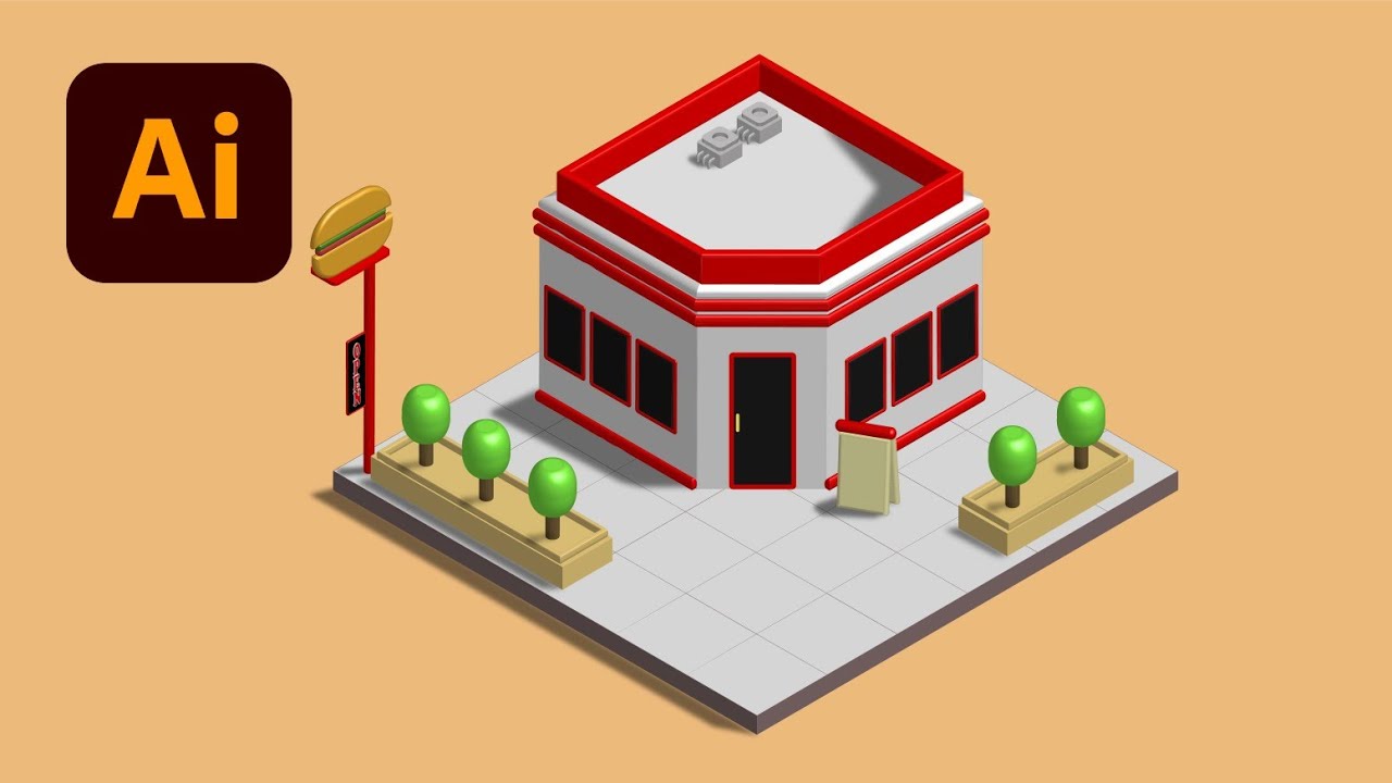 Simple isometric building - Adobe Illustrator Tutorial