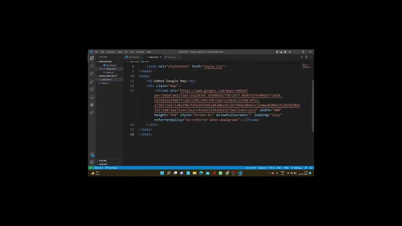 How to embed a Google maps in website using HTML and CSS|| #shorts #programming