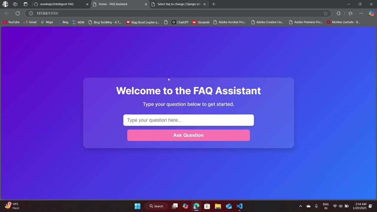 GitHub - sonalrajsr/IntelliFAQ---AI-Powered-Smart-Query-Assistant: The FAQ Assistant is a Django ...