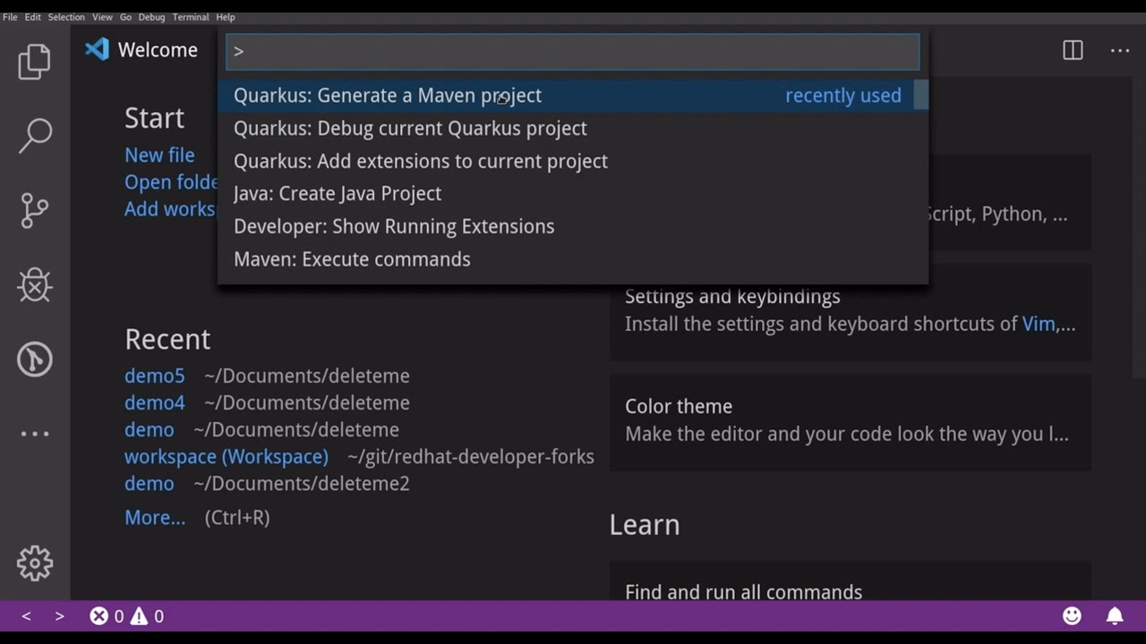 Visual Studio Code extensions for Quarkus