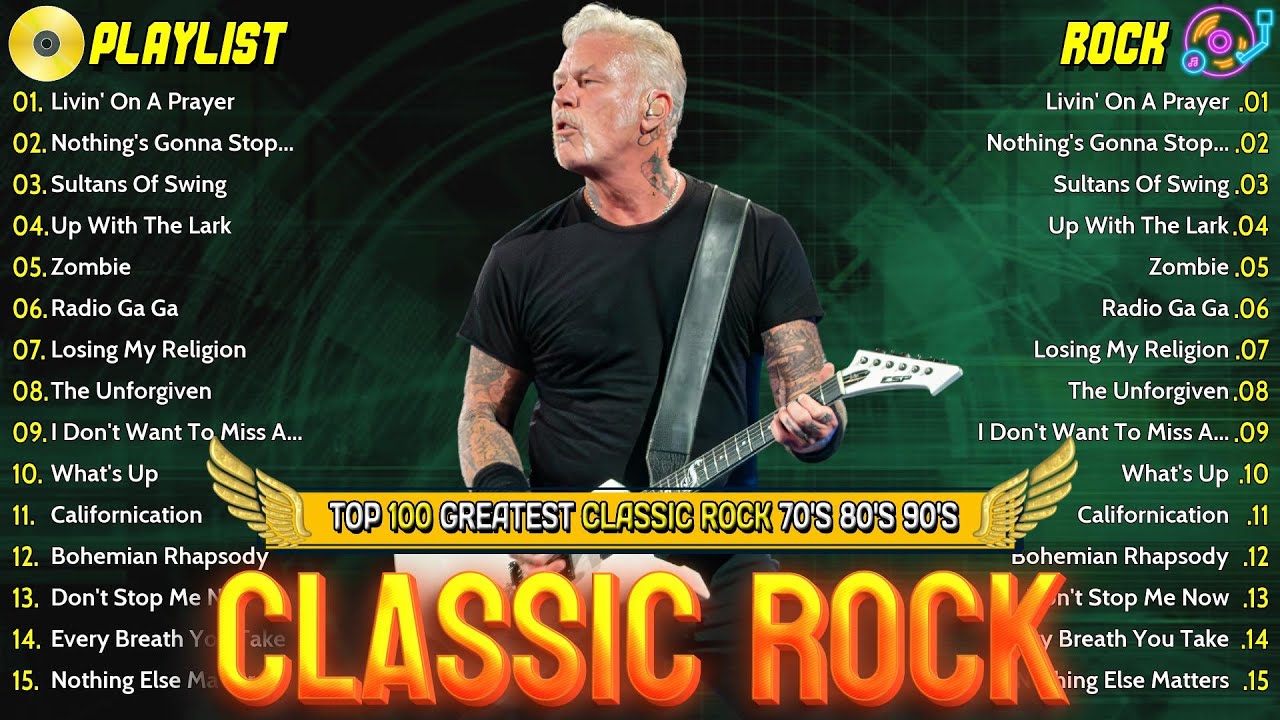 Nirvana, Led Zeppelin, Bon Jovi, Aerosmith, U2, ACDC - Classic Rock Songs 70s 80s 90s Full Album