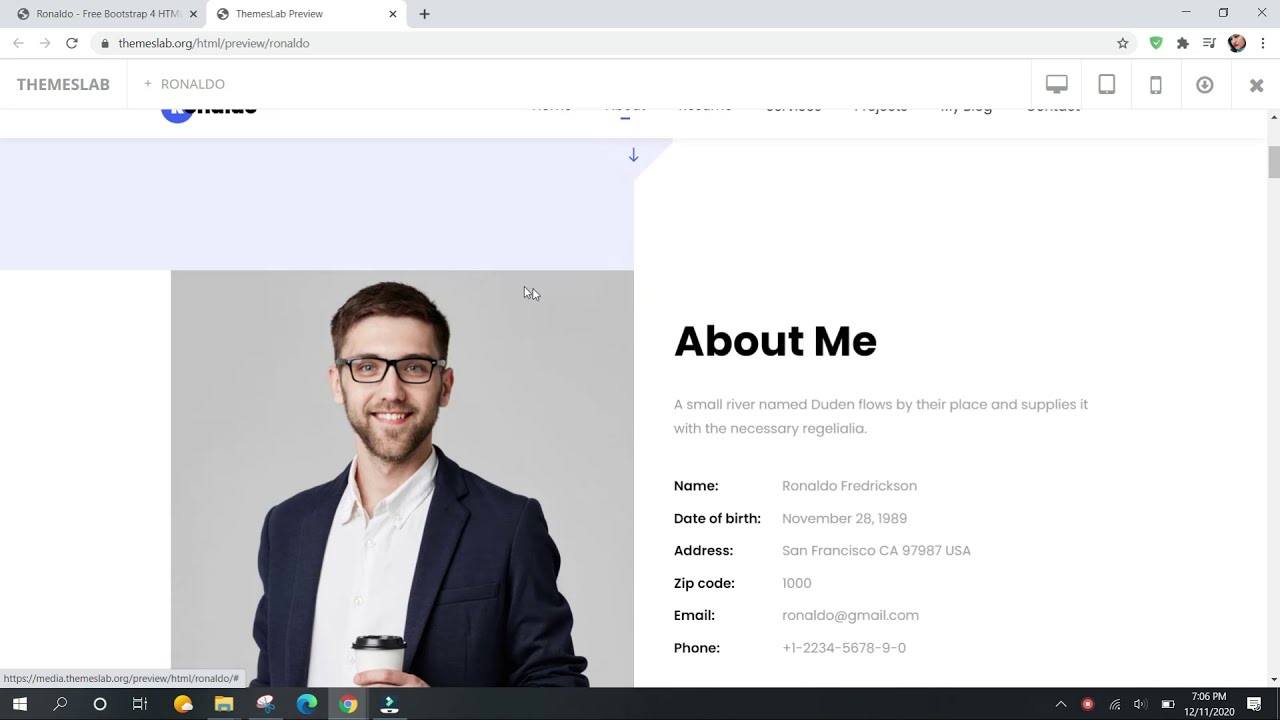 Ronaldo: Free Bootstrap 4 HTML5 One-page Personal Portfolio Website Template