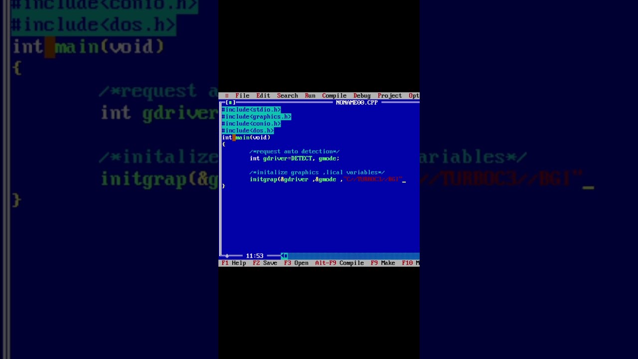2/100 graphics Drawing vertical line in turbo c graphic coding #turboc#noshi'stech #coding