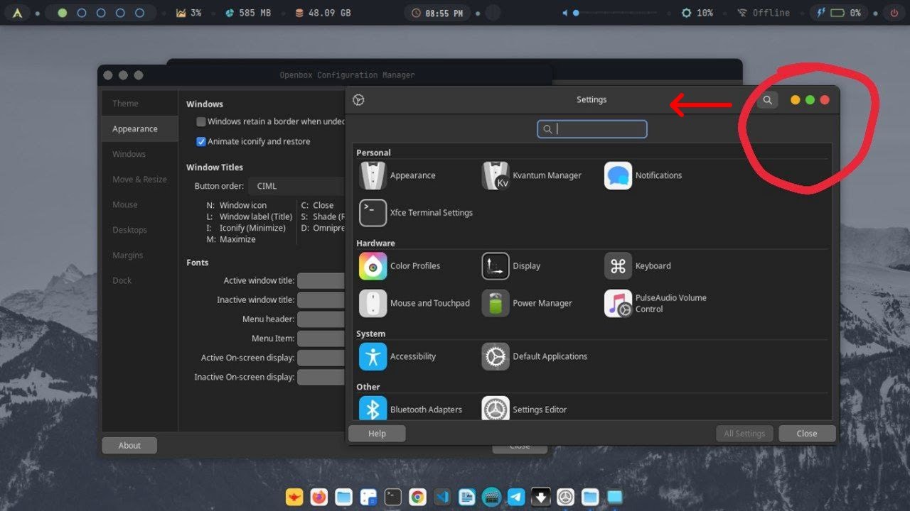 Memindahkan Tombol CLOSE, MAXIMIZE, MINIMIZE Ke Kiri di Archcraft