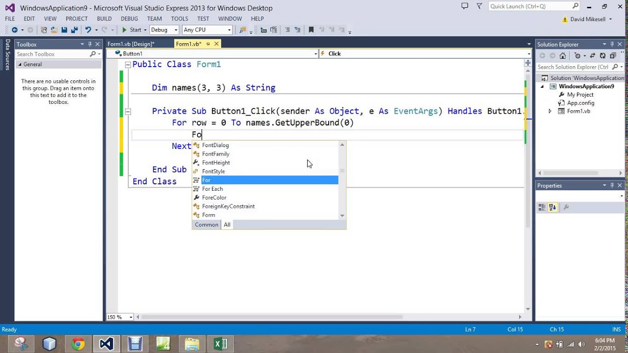 VB Setting Up a 2D Array
