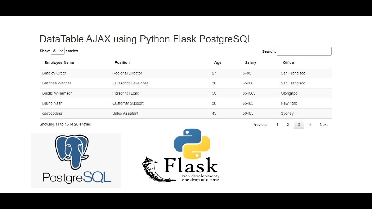 DataTable AJAX using Python Flask PostgreSQL