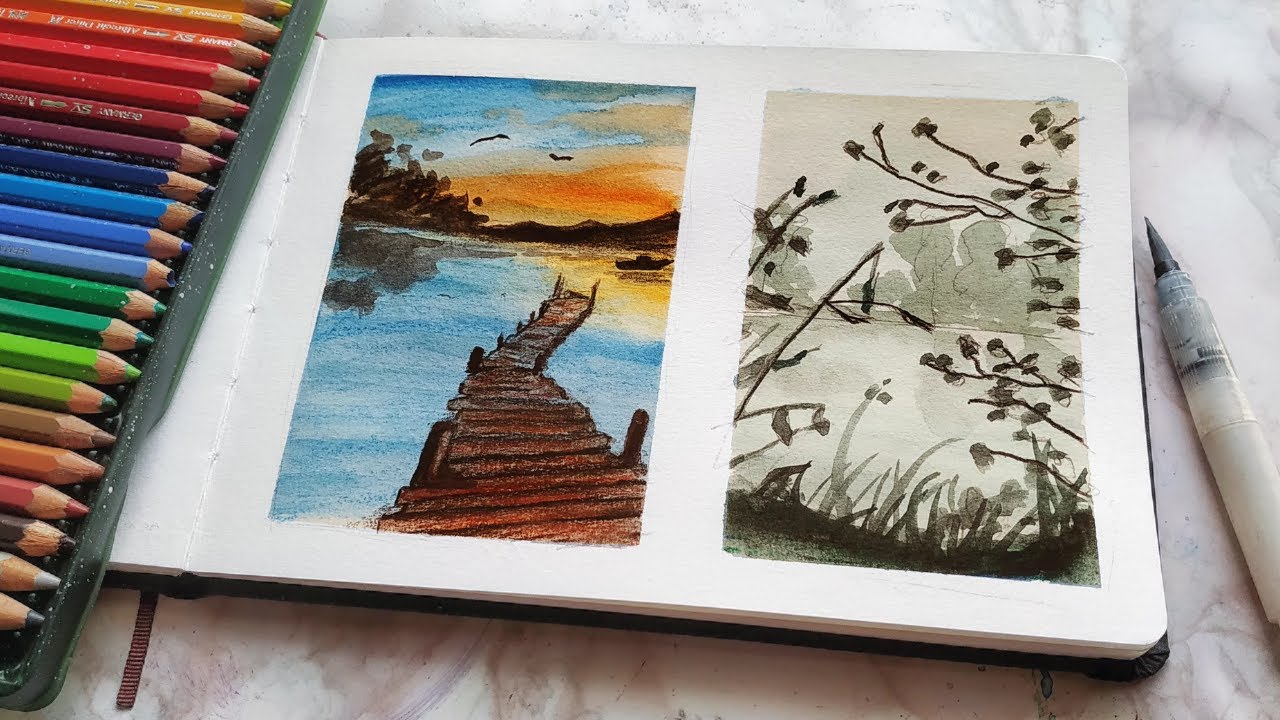Watercolor pencil drawing nature - Easy Landscapes