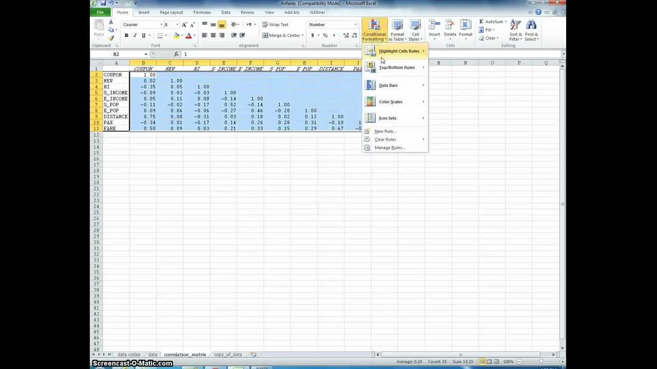 6k:175 Business Intelligence -- Creating a correlation matrix -- Homework 2