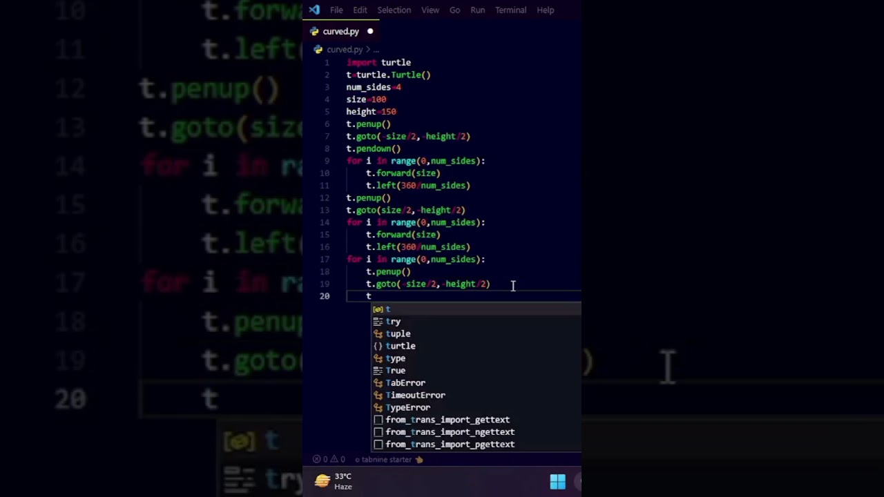 How to draw curve in python turtle | python tutorial