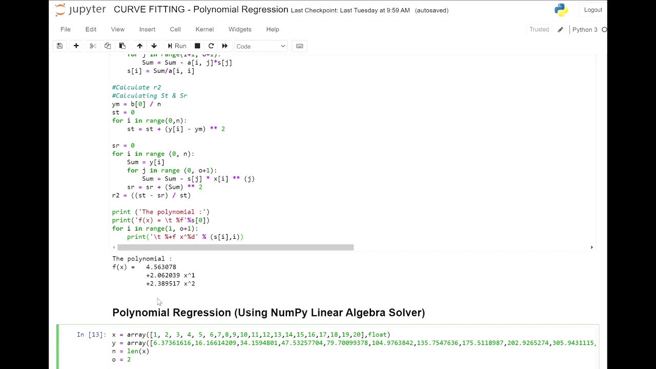 Polynomial Regression using Numpy - Python Code