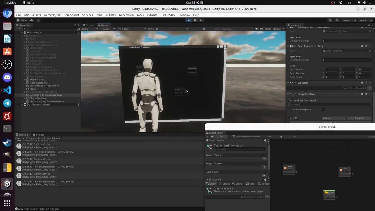 2022.10.18 U3DSBVRGE. Node Graph Processor runtime. Add nodes, connections + Model FlowGraph.