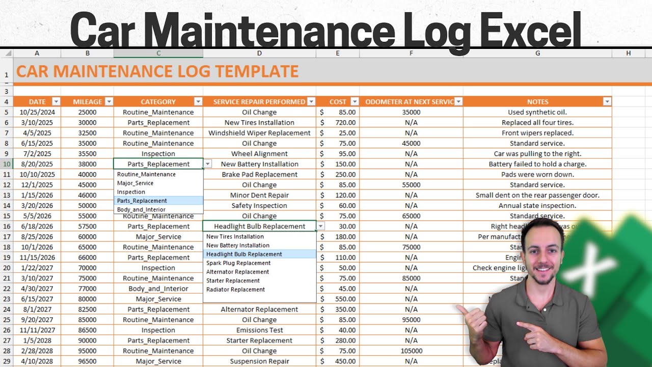 How to Make a Car Maintenance Log Template in Excel