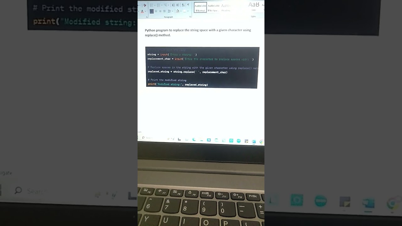 Python program to replace the string space with a given character using replace() method