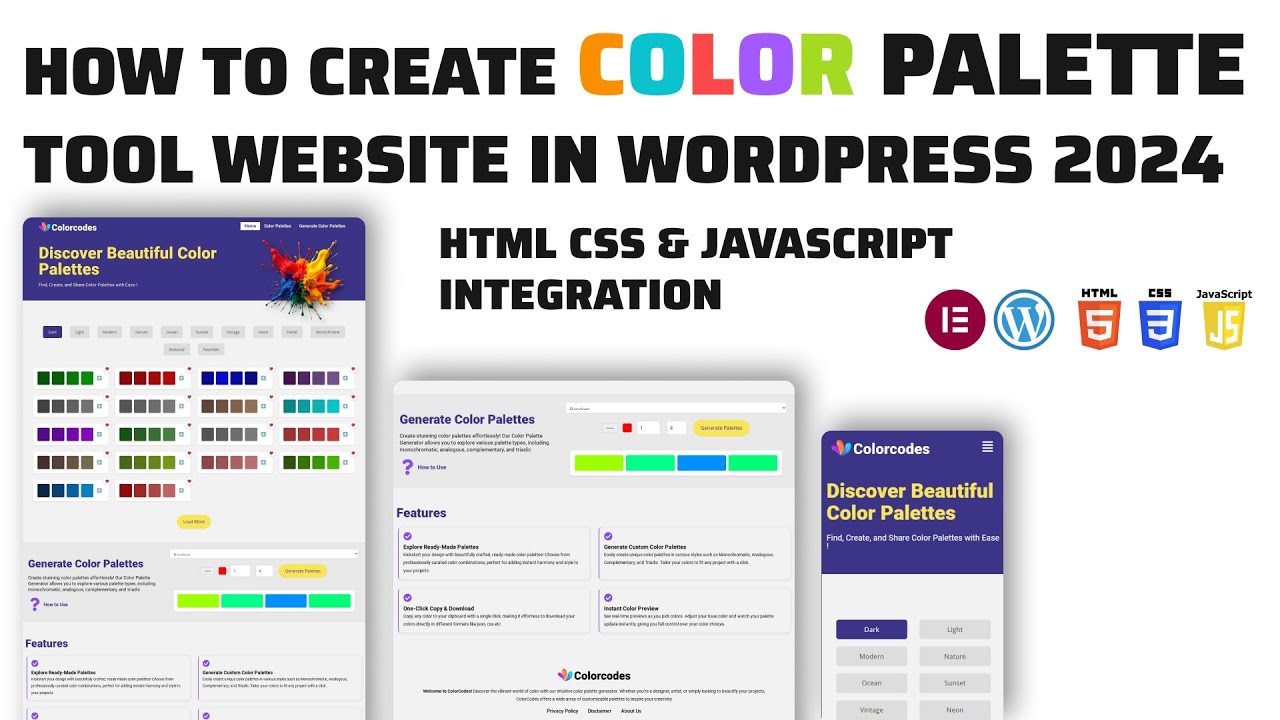 How to Create Color Palette Tool Website in Wordpress | HTML CSS & Javascript Integration