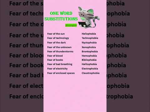 ONE WORD SUBSTITUTIONS || TYPES OF PHOBIA ||FEAR||WORDS RELATED TO FEAR AND PHOBIA #shorts #oneword