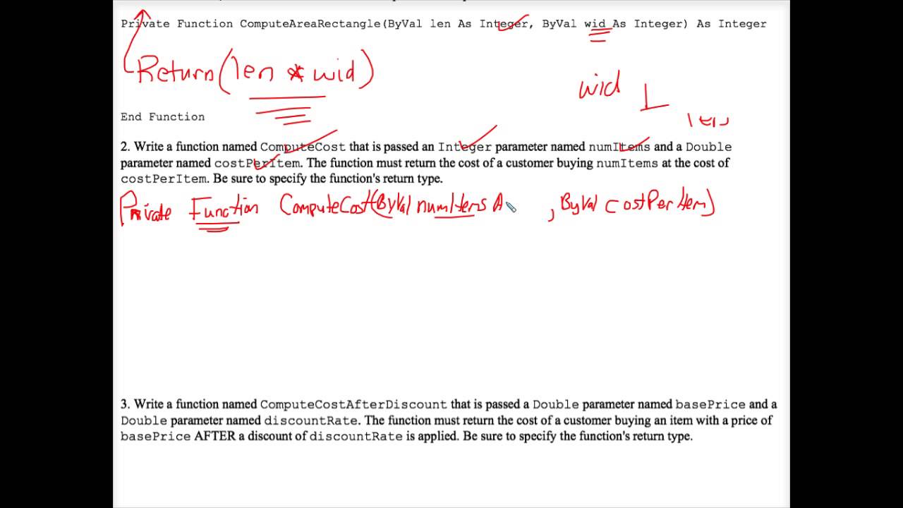 VB Writing Functions Worksheet #1