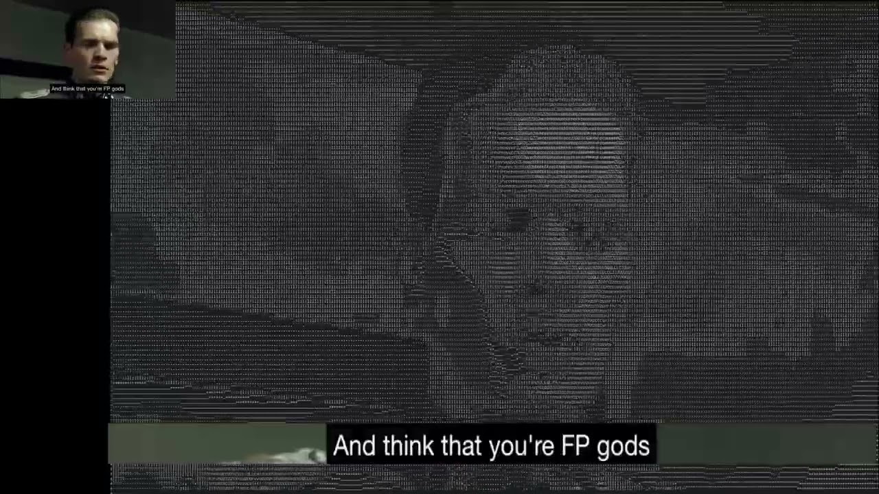 Hitler reacts to Functional programming, rendered in Racket