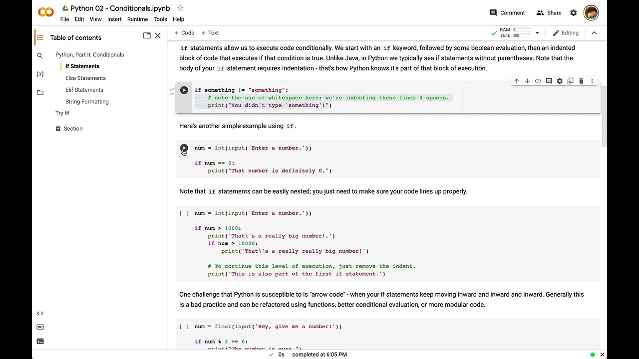 CS1520 Lecture02b: Python Conditional Statements in Colab - if, else, and elsif