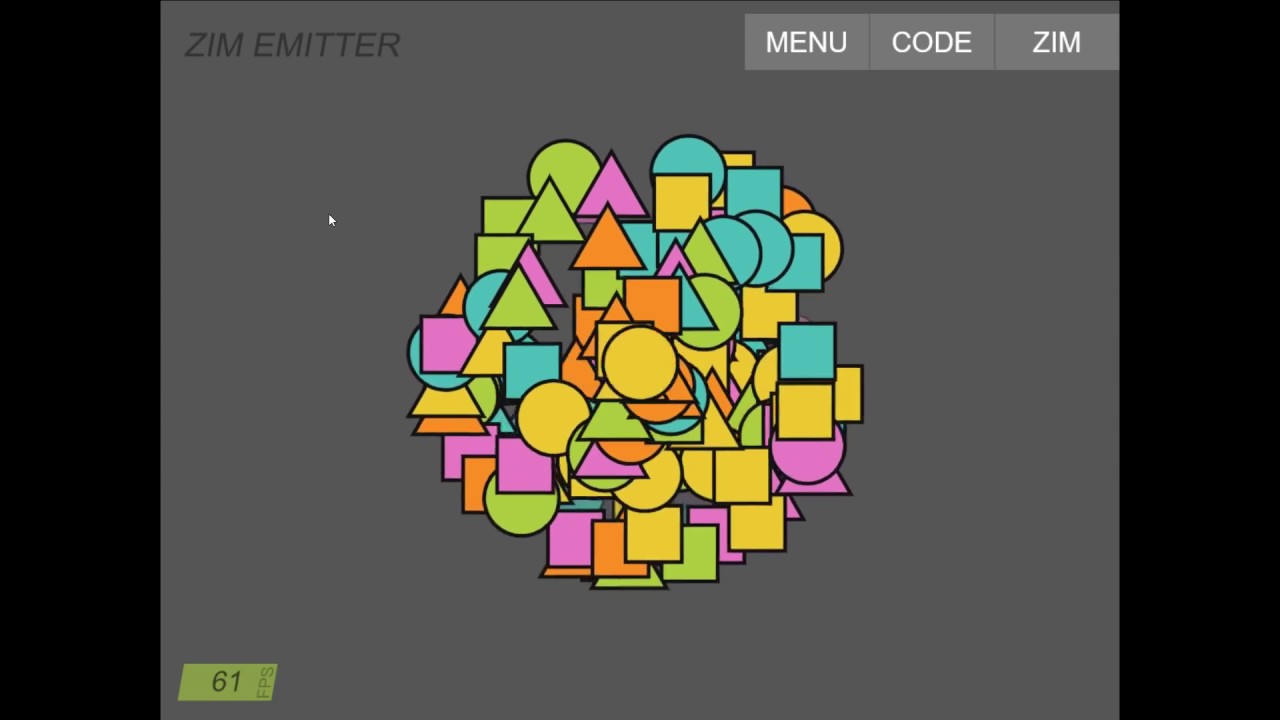 ZIM Bubbling: 21. Particle Emitter Code 1 - #HTML #Canvas #JavaScript, #CreateJS, #ZIMjs