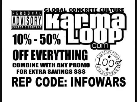 Use TWO KarmaLoop Coupon/Rep Code INFOWARS Combined Savings Urban Street Wear Clothing KARMALOOP.COM